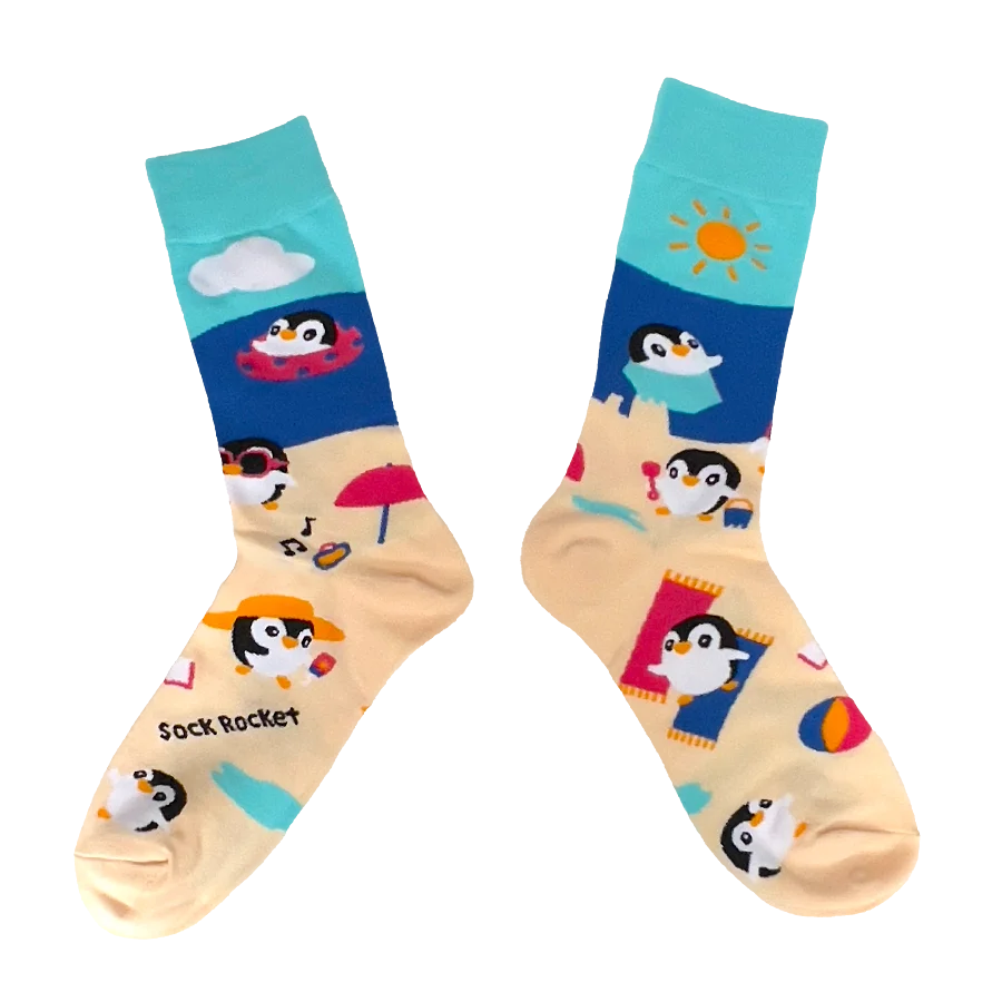 Penguin Beach Day Socks | Sock Rocket